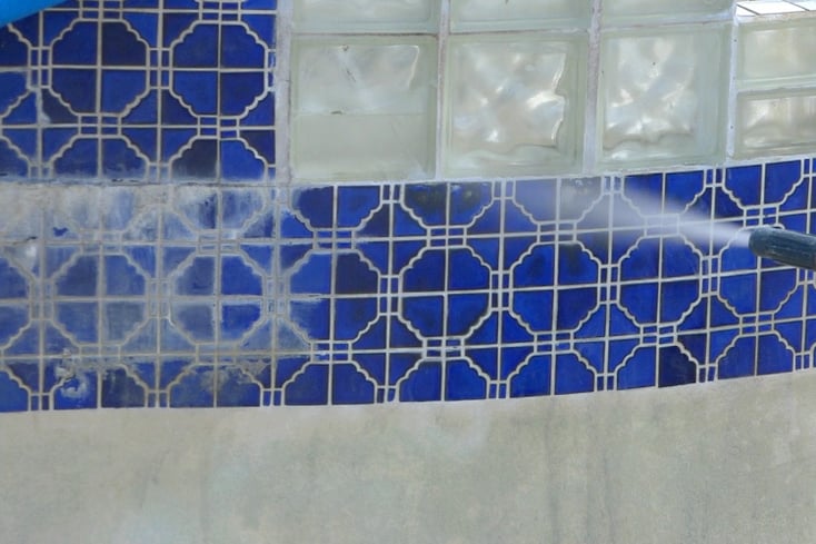 Pool Tile Cleaning with Dustless Blasting