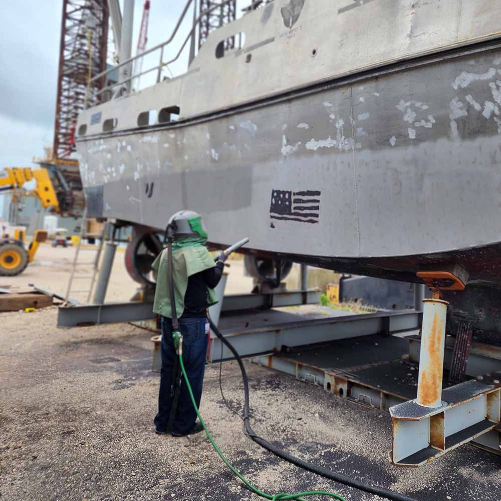 Effortlessly Strip Marine Paint and Anti-Fouling from 40' Metal Boats